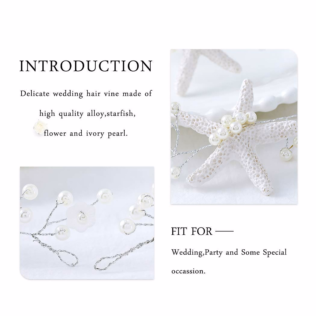 CASDRE Starfish Bride Wedding Hair Vine Pearl Bridal Headpiece Beach Wedding Hair Accessories for Women and Girls(A Silver)