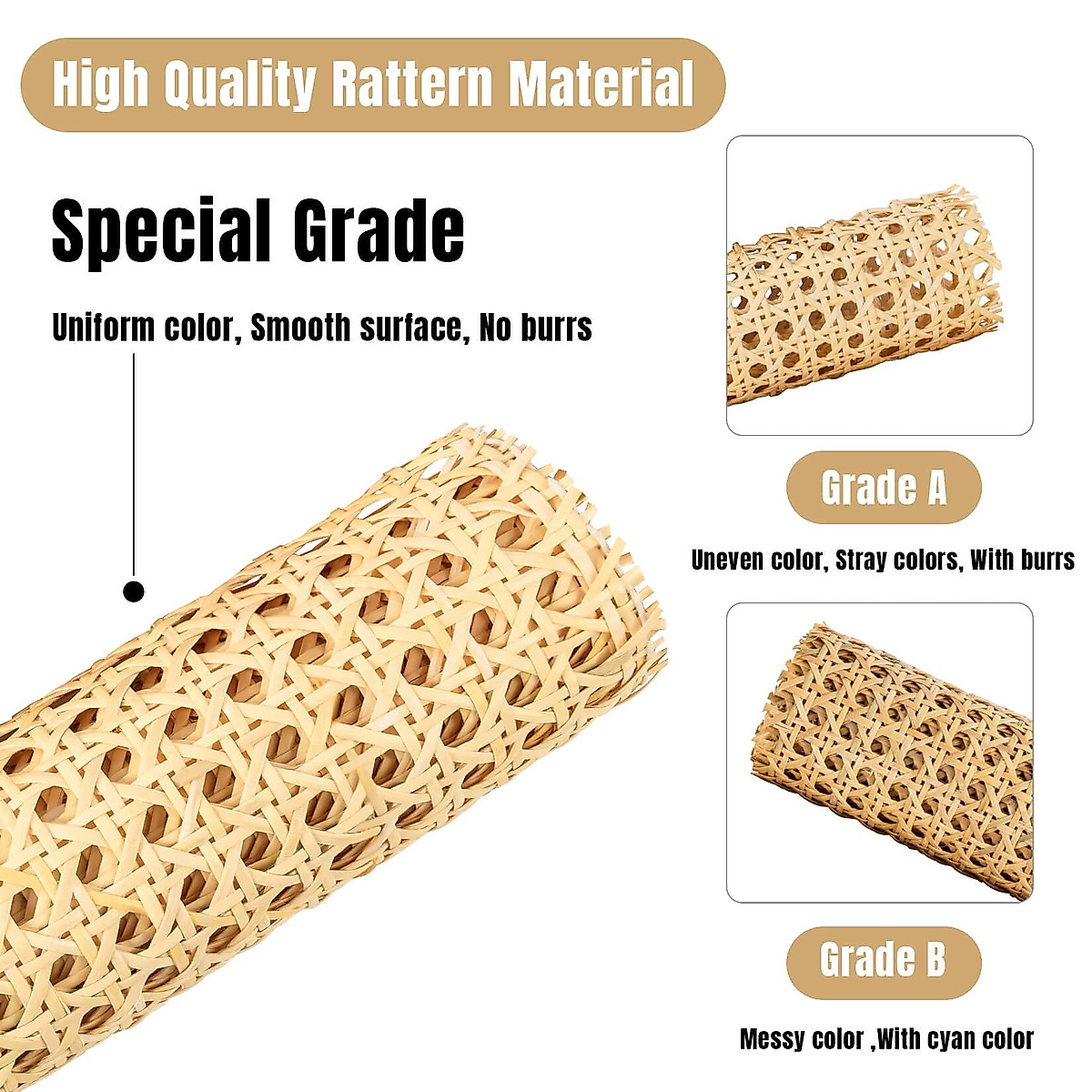 Sukh Cane Webbing Roll Rattan - 3.3 Feet Caning Material for Chairs 13" Width Cane Webbing Woven Mesh Cane Rattan Webbing Natural Cane Webbing Sheet for Chairs,Cabinet