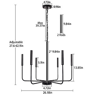 LJHhowe Black Chandelier 6 Light Modern Farmhouse Chandelier for Dining Room Lighting Fixtures Hanging, Rustic Industrial Candle Chandeliers light fixture for Foyer Kitchen Living Room