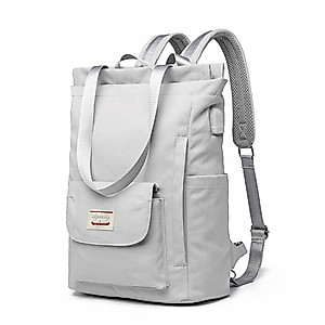 Rocking horce Convertible Tote Daypack Laptop Backpack Wide Top Open college student backpack Water Resistant Travel Work Casual Daypack (LIGHT GREY)