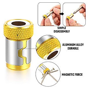 Magnetic Screw Ring Metal Bit Magnetizer Ring Screw Magnetic Holders, Applied to 1/4 Inch/ 6.35 mm Hex Screwdriver and Power Bits (12, Yellow)