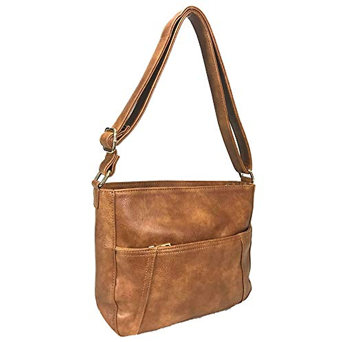 Zzfab Laser Cut Locking Small Concealed Carry Purse CCW Crossbody Bag with Credit Card Slots Brown