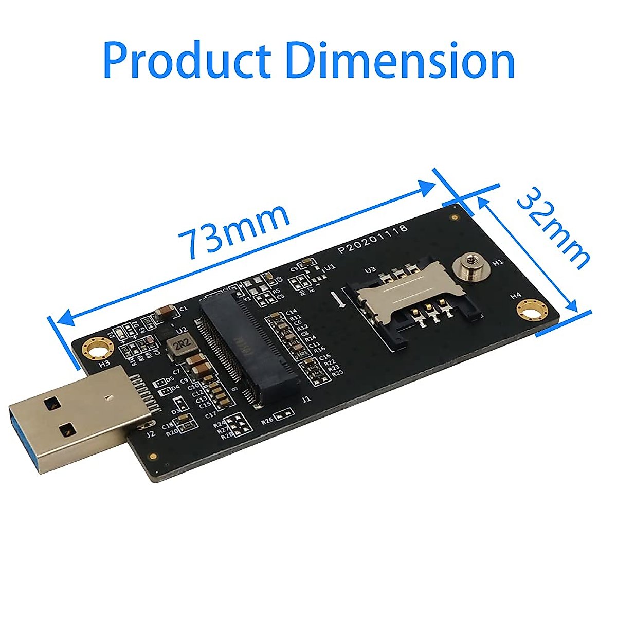 NGFF(M.2) Key B to USB 3.0 Adapter with SIM 6pin Slot for WWAN/LTE Module