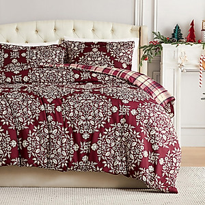 Southshore Fine Living, Inc. King Size Christmas Bedding Sets - King Duvet Cover and Shams, Reversible King/California King Duvet Cover, White Holiday Bedding Set - Wreath & Reindeer Print