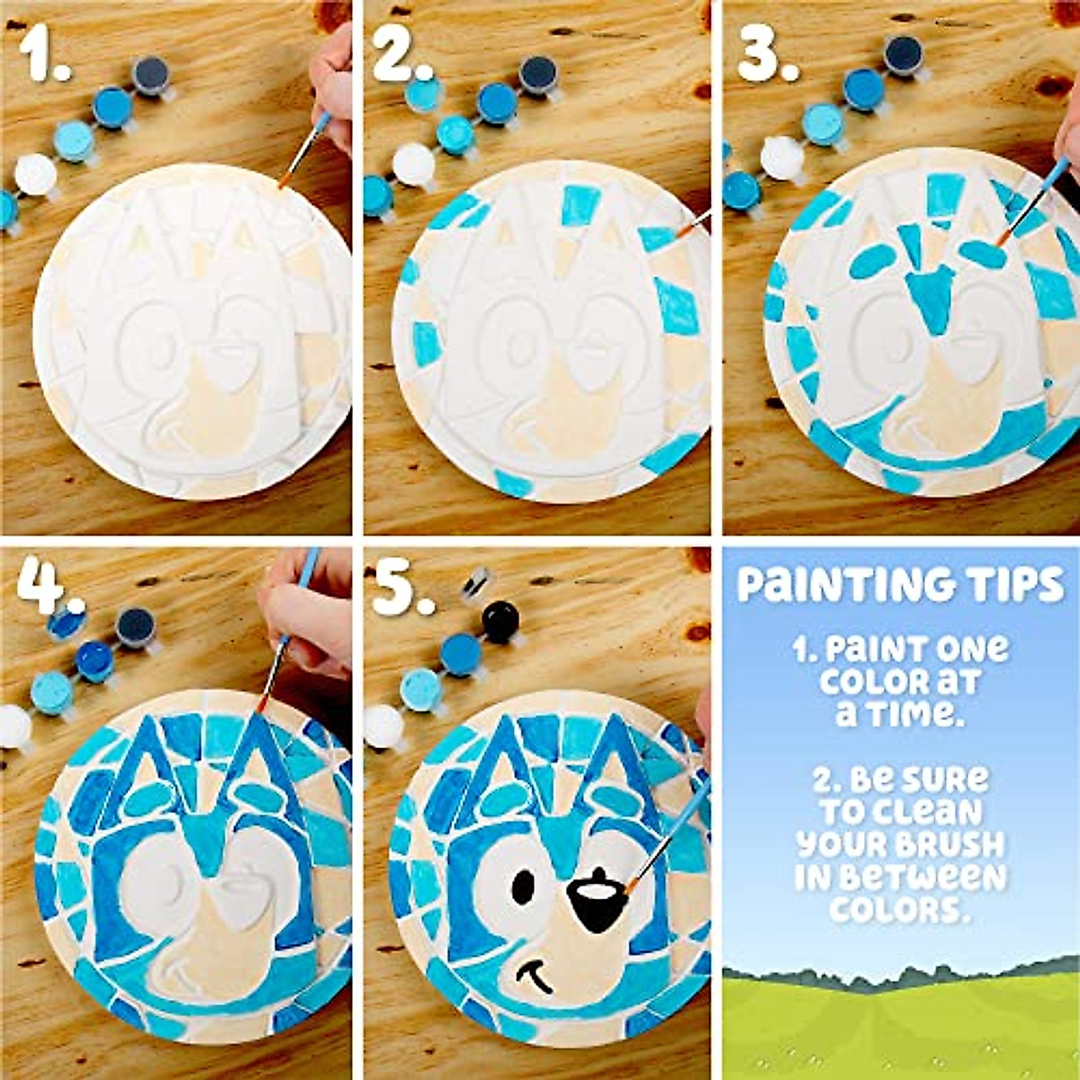 Bluey Paint Your Own Stepping Stone, Design 7 DIY Stepping Stone Art, Fun Stepping Stone Kit for Kids, Less Mess Paintable Stepping Stones Art Set, Great Summer Activity for Kids Ages 8, 9, 10, 11