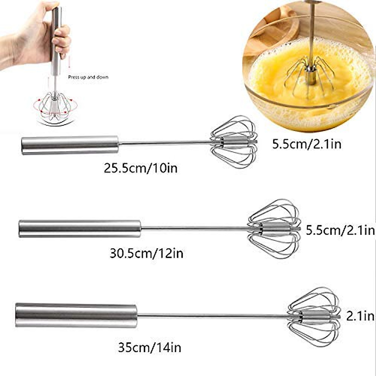 Stainless Steel Semi-automatic Egg Whisk - 3PCS Hand Push Rotary Whisk Blender (3 Pack)