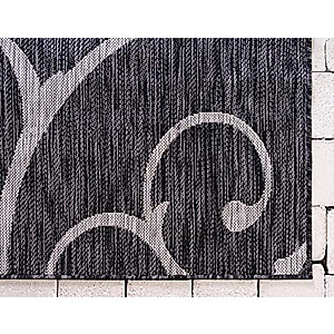 Unique Loom Outdoor Botanical Collection Botanical, Coastal, Vines, Indoor and Outdoor Area Rug (5' 0 x 8' 0 Rectangular, Charcoal Gray/Beige)