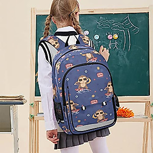 Vnurnrn Kids Backpack Surfing Monkey Print Big Storage Multi Pockets 17.7 IN School Backpack with Chest Buckle Reflective Strip for Boys Girls 6+ years in Primary Middle High School