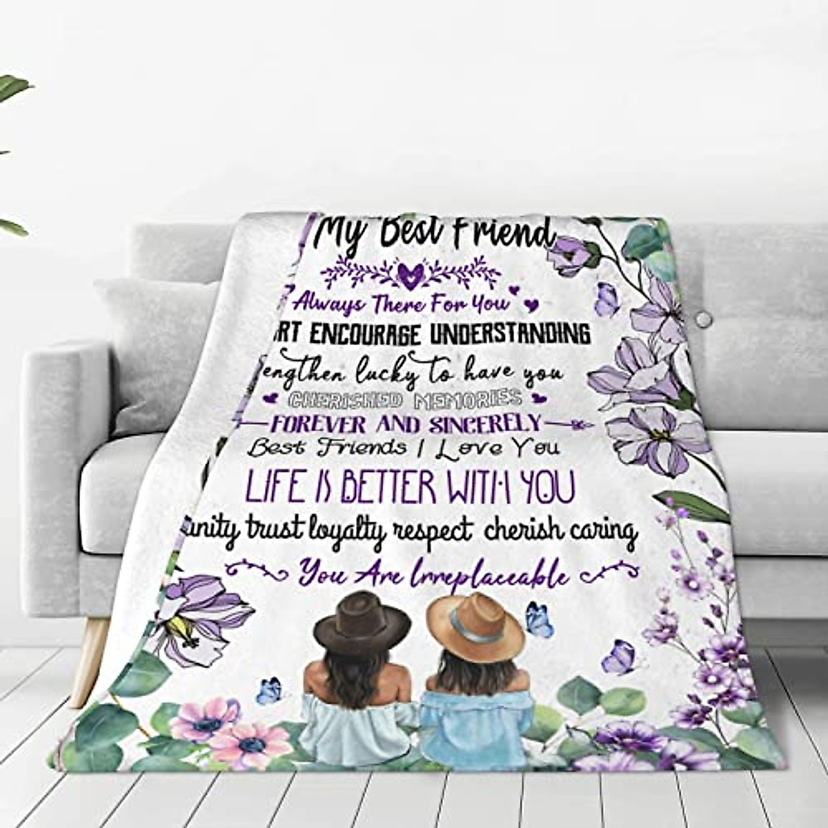Best Friend Bestie Birthday Gifts Throw Blanket Women Bestie Sister Teen Girls Long Distance Friendship Gift Christmas or Birthday 60"x50"