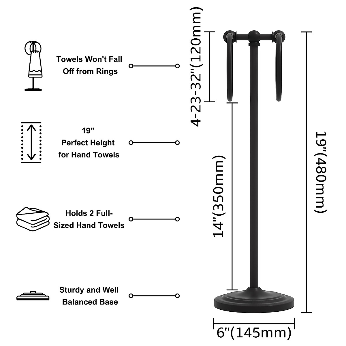 BGL Hand Towel Holder Stand for Bathroom, Hand Towel Stand for Bathroom Counter, Free Standing Towel Racks for Bathroom with Weighted Base,Matte Black