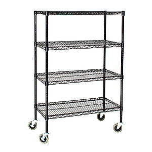 Omega 14" Deep x 60" Wide x 80" High 4 Tier Black Wire Shelf Truck with 800 lb Capacity