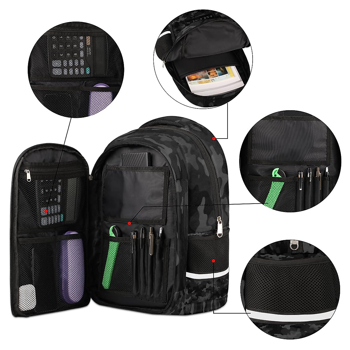 RIRIX Personalized Kids Backpack Custom Backpack Schoolbag Children Bookbag for Boys & Girls Black Camo Pattern