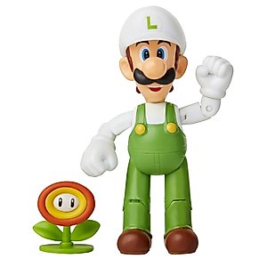 Super Mario Action Figure 4 Inch Fire Luigi Collectible Toy with Fire Flower Accessory