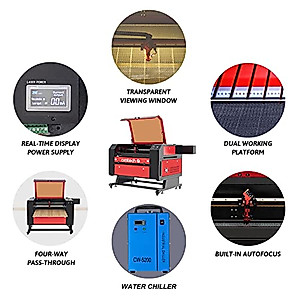 OMTech 80W CO2 Laser Engraver Machine, 20x28 Inch Laser Etching Machine with Water Chiller & Autofocus, Laser Engraving Machine with Motorized Workbed Air Assist & Ruida Controls for Home Office DIY