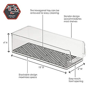 Spectrum Diversified Hexa in-Fridge Large Refrigerator Bin for Storage and Organization of Fruit Vegetables Produce and More, 15 x 6 x 4.25, Clear/Dark Gray