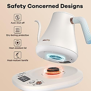 Mecity Electric Gooseneck Kettle With Keep Warm Function & LCD Display Automatic Shut Off Coffee Kettle Temperature Control Pour Over Kettle 1200 Watt, 0.8L, 120V, Milk White
