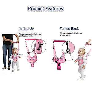 Handheld Baby Walking Harness Kids Walking Learning Helper for Boys Girls Adjustable Baby Walker Safety Harness Assistant Belt for Toddler Infant Child 7-24 Month (Pink-Chicken)