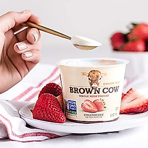 Brown Cow Cream Top Strawberry on the Bottom Whole Milk Yogurt, 5.3 oz. Cup- Creamy, Delicious Yogurt