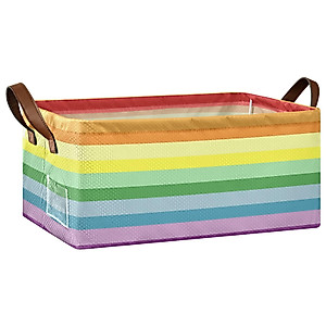 Boccsty Rainbow Stripe Pastel Dark Open Home Storage Bins Large Storage Basket Organizing Shelves Closet Toy Clothes Storage Bins Foldable Collapsible Storage Box for Shelves Nursery Office 1 Pack