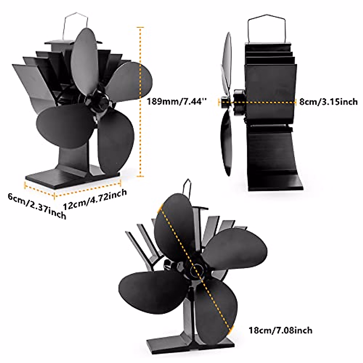 foedo Wood Stove Fan, for Wood Burning Stove/Pellet Stove, No Electric Heating Drive, Effective Circulation Warm Air, 4 Blades Cocoon Fan (Set of 2)