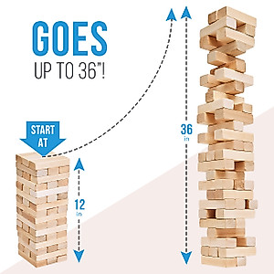 Pennsylvania Woodworks Maple Tumble Tower Game - Heavy Duty Timber Tower Wooden Block Set - Stackable Hardwood Blocks - Tabletop & Outdoor Family Games - Maple Hardwood