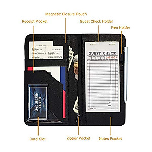 Server Book with Zipper Pocket and Magnetic Closure Server Booklet Waitress Book Serving Book with Money Pocket Waitstaff Organizer Fit Server Apron Waiter Book Wallet High Volume Pocket