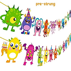 2pcs Little Monster Banner Decorations Monster Party Supplies Little Monster Theme Birthday Party Banner Monster Garland Decorations for Monster Themed Birthday Party Baby Shower Party Supplies