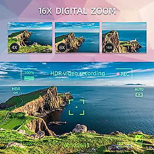 4K Digital Cameras for Photography, 16X Digital Zoom Camera, Video Camera with Wide-Angle & Macro Lenses, Flip Screen vlogging Camera for YouTube, External Microphone, 32GB TF Card - Pink