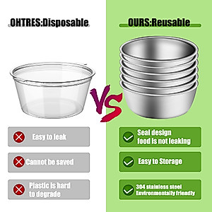 6Pack 1.6oz Small Condiment Containers with Lids, Salad Dressing Container To Go, Reusable Stainless Steel Sauce Containers for Lunch Bento Box, Leakproof Dipping Sauce Cups for Picnic and Travel