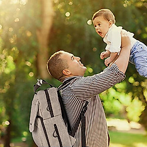 Baby Diaper Bag Backpack with Changing Pad, Changing Backpack with 13 Pockets and Stroller Straps, Large Capacity, Grey, Best Gift for Mom/Wife