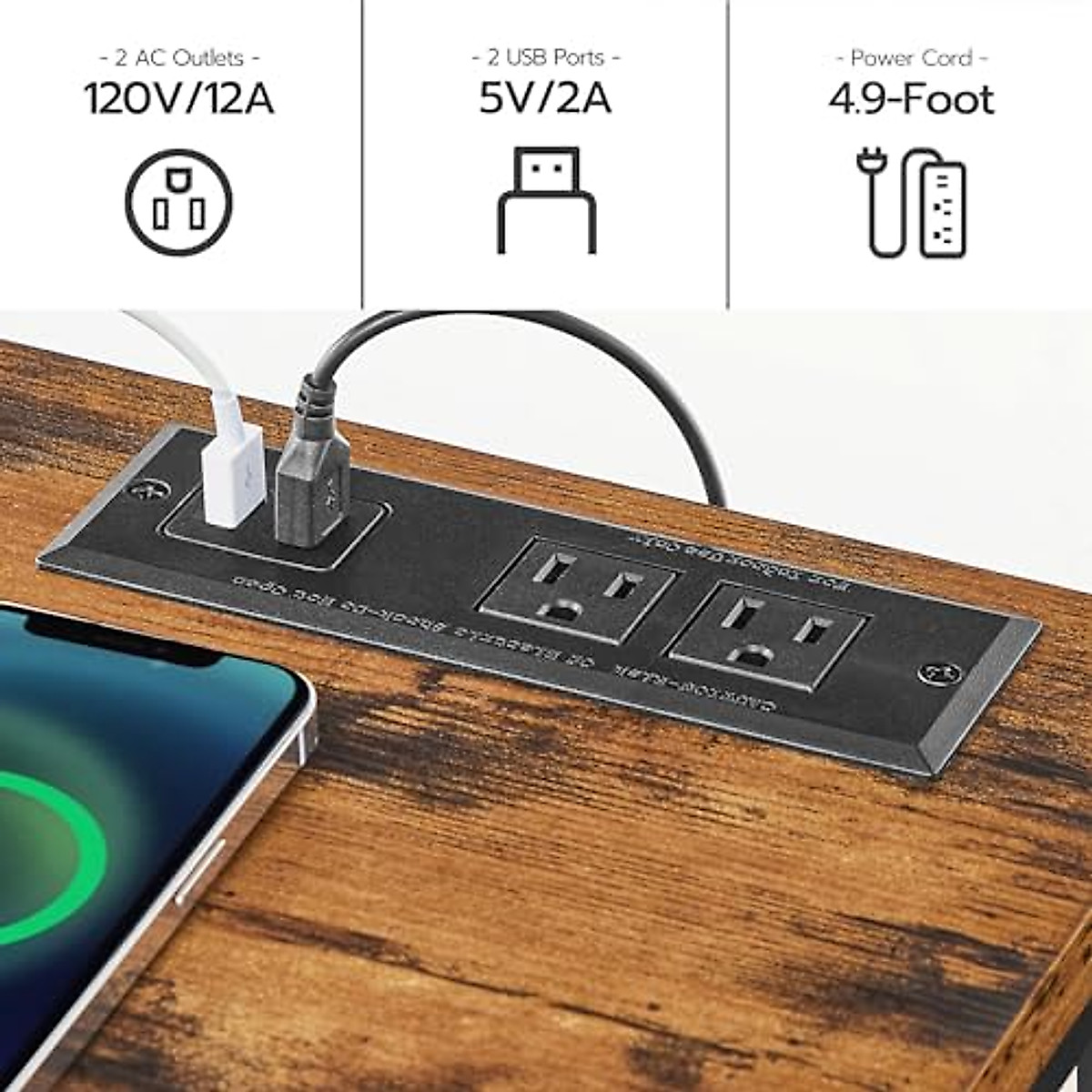 HOOBRO Wine Bar Cabinet with Led Lights and Power Outlets, Coffee Bar Cabinet for Glasses, Sideboard Buffet Cabinet, Liquor Cabinet for Dining, Living Room, Bar, Rustic Brown and Black BF13UDJG01