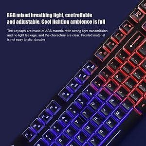 USB Gaming Keyboard, Quick Response Backlit Keyboard 104 Keys Wired One Piece Design High and Low Key Design RGB Lighting Effect for Gaming for Office for Home(H600 black characters-single keyboard)