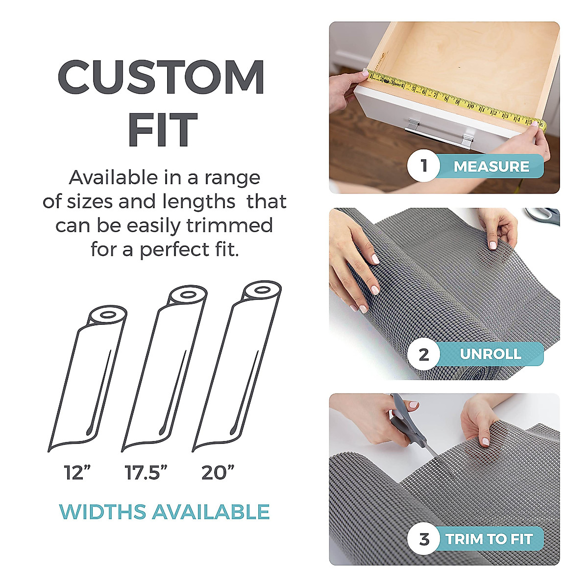 HOME GENIE Drawer and Shelf Liner, Non Adhesive Roll, 12 Inch x 20 FT, Durable and Strong, Grip Liners for Drawers, Shelves, Cabinets, Pantry, Storage, Kitchen and Desks, Light Taupe