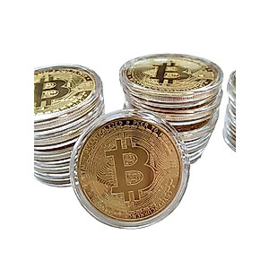 10 Pcs Bitcoin Coin Souvenir with Coin Case, Physical Bitcoin Collection, Gold Plated Bitcoin for Commemoration, Crypto Currency Coin BTC for Gift, Gold Bitcoin Tokens
