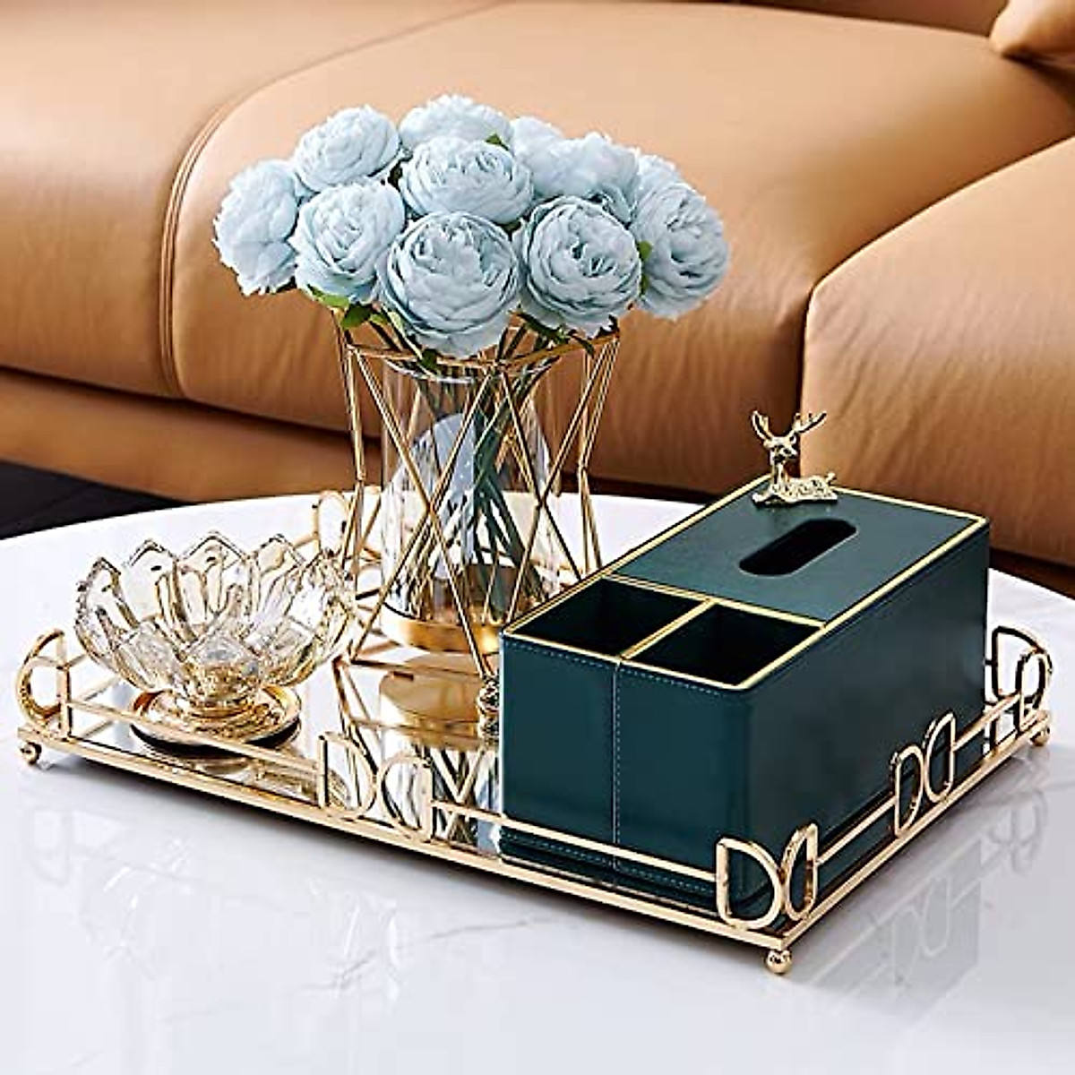 Mirror Tray, Gold Perfume Tray, Large Decorative Tray, Metal Jewelry Tray, Makeup Perfume Holder Organizer for Dresser, Vanity, Bathroom 13.8 "X9.8 X2