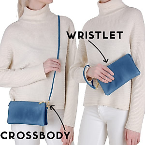 Clutch Purse Wristlets for Women - Small Clutch Purses for Women, Wristlet Wallets for Women, Casual Clutch Purse, Vegan Leather Wristlet with Shoulder and Wrist Strap, Crossbody Bags for Women