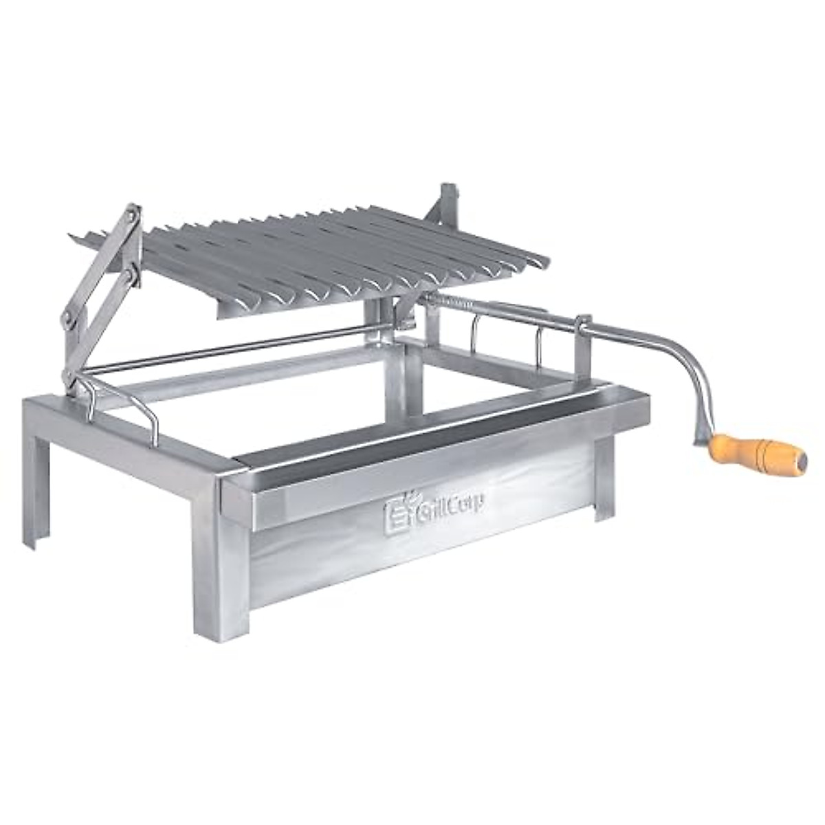 Grillcorp, Portable and built-in Grill with Lifting System, 100% Stainless Steel, Argentine grill, Attachment for Junior Caja China, BBQ, Outdoor Cooking, Camping grill, drip pan (Argentine style)