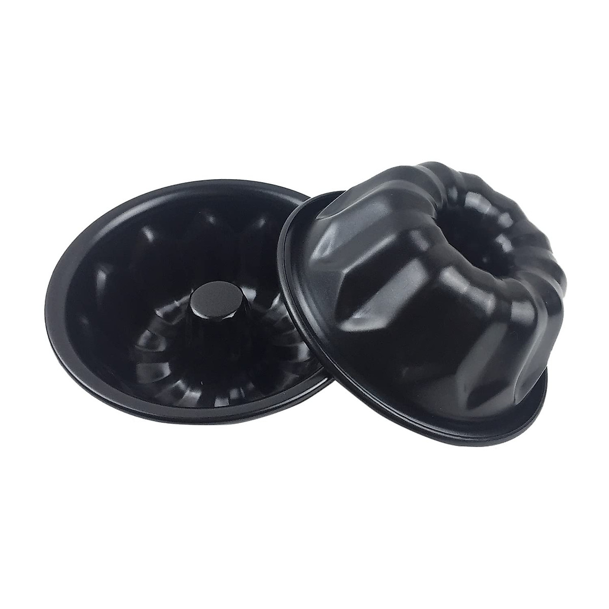 LoveDeal Pack of 4 Mini Fluted Tube Pan, 4 Inch Non-Stick Bakeware Set, Quick Release Coating, Bundt Cake Pans for Baking Cupcake, Muffin, Brownie, Pudding, Kugelhopf, Brownie - Black