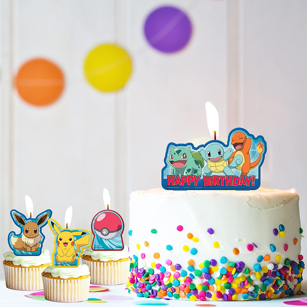 Classic Pokemon Birthday Party Supplies Pack for 16 with Plates, Napkins, Cups, Table Cover, Candles, and Pin