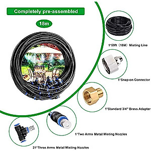 Gesentur Drip Irrigation Kit, 59ft (18M) Misting Cooling System, Adjustable Automatic Micro Drip Irrigation System Suit for Garden Landscape, Flower Bed Patio, Greenhouse, Plants