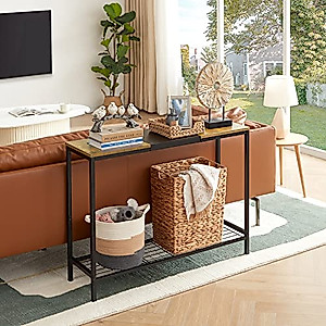 Lifewit 39.4" Console Entryway Table, 2-Tier Industrial Sofa Table with Storage Shelves for Hallway, Living Room,Bedroom, Metal Frame, Rustic Brown & Black, Easy Assembly