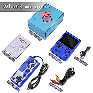 Xunsan Retro Handheld Game Console, 3 inch LCD Screen Portable Video Game Console with 500 Classic Games, Support TV Connection & 2 Players Battle, Gift for Kids Adults (Blue)