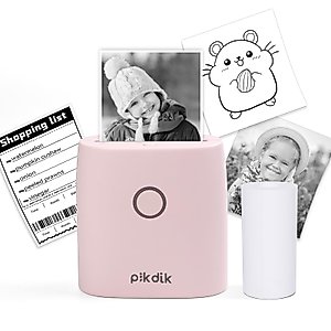 PikDik Mini Pocket Thermal Printer - PD-Q2 Portable Bluetooth Inkless Printer Machine 300 DPI Compatible with Android & iOS for 2 Inch Work List,Photo,Receipt,Children DIY,QR Code,Pink
