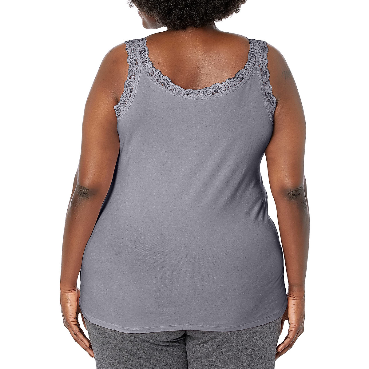 Just My Size Women's Plus Size Stretch Jersey Lace Trim Tank, Light Steel, 3X