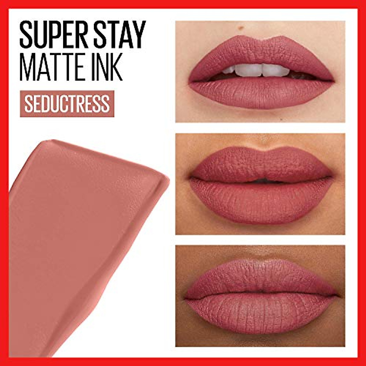 Maybelline New York Super Stay Matte Ink Liquid Lipstick, Long Lasting High Impact Color, Up to 16H Wear, Seductress, Light Rosey Nude, 0.17 fl.oz