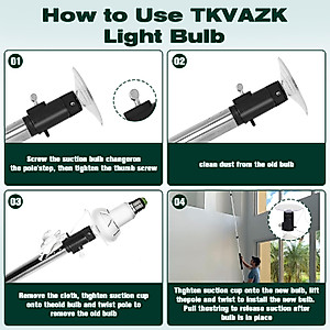 12FT Light Bulb Changer for High Ceilings and Recessed Lights, Light Bulb Extension Pole Changer for High Ceilings, Light Bulb Removal Tool with Baskets and Suction Cup