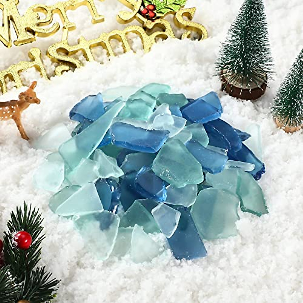 Sea Glass for Crafts Seaglass Pieces Decor Flat Frosted Sea Glass Vase Filler Crushed Sea Glass for Beach Wedding Party Decor Home Aquarium Decor DIY Art Craft Supplies (Blue, White, Green,11 Oz)