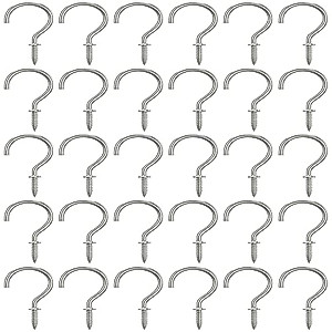 Hulless 1 Inch Metal Cup Hooks Ceiling Screw Hooks 120 Pcs for Attachment and Suspension, Silver