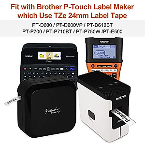 P Touch Black Label Tape 24mm Replaced for Brother TZe-355 TZe TZ Black Tape 24mm 0.94 Laminated, 1 Inch White on Black Tape for Brother P-Touch Label Maker PTD600VP PTD610 PTP700 PT-P710BT, 5 Pack