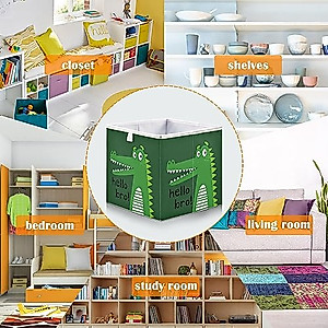 Emelivor Cute Alligator Cube Storage Bin Fabric Storage Cubes Collapsible Foldable Storage Baskets Organizer Containers for Shelves Nursery Closer Bedroom Home,11 x 11inch